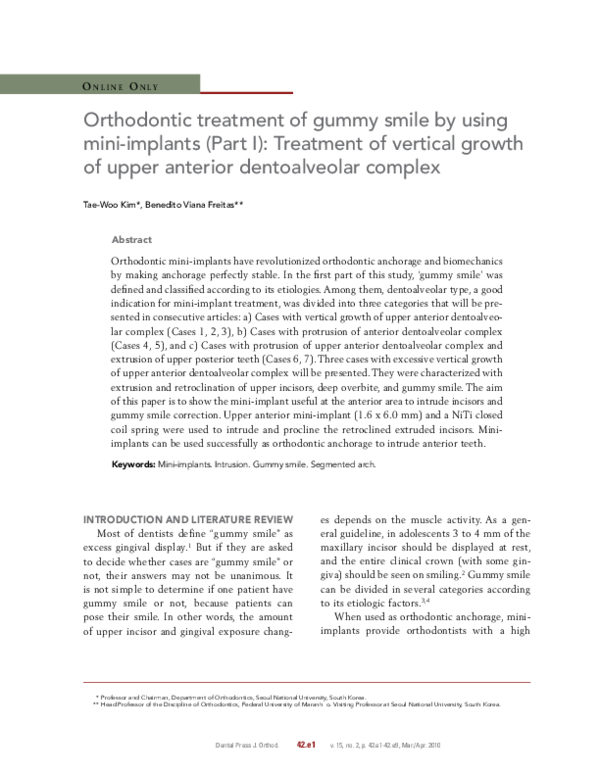 (PDF) Orthodontic treatment of gummy smile by using mini-implants (Part ...