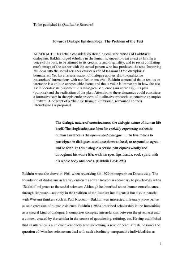 (PDF) Towards Dialogic Epistemology