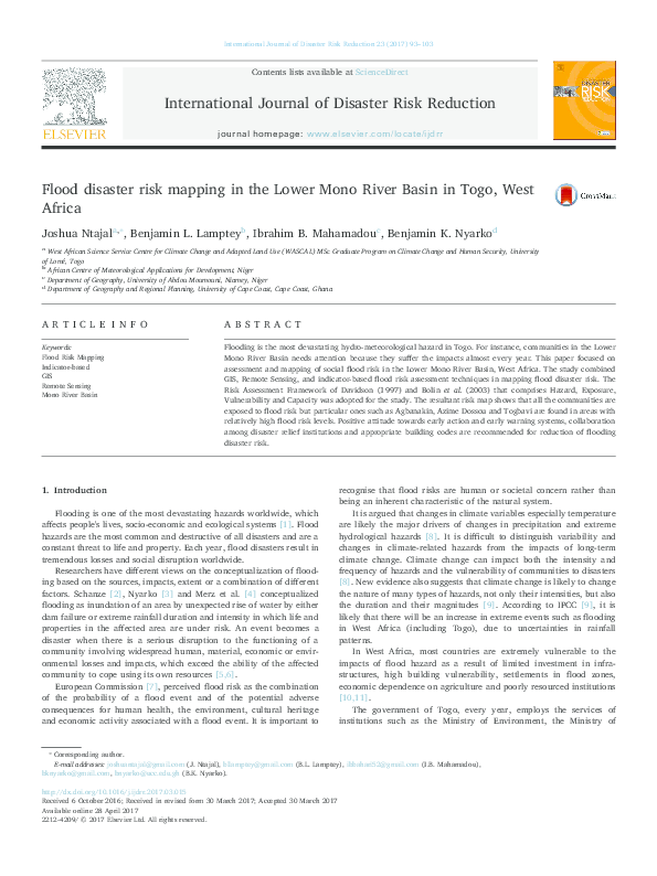 (PDF) Flood disaster risk mapping in the Lower Mono River Basin in Togo ...