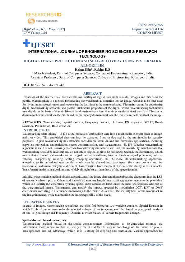 Pdf Watermarking For Digital Image Protection