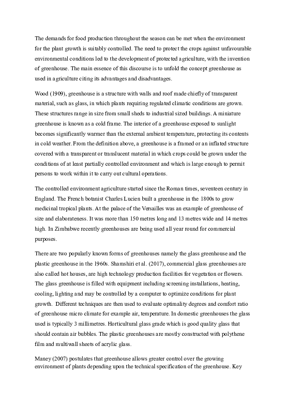 (DOC) the greenhouse concept as used in Agriculture, its advantages and ...
