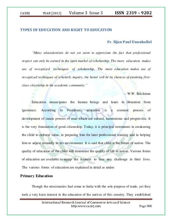 (PDF) TYPES OF EDUCATION AND RIGHT TO EDUCATION