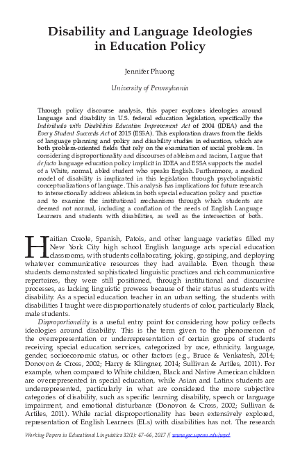 (PDF) Disability and Language Ideologies in Education Policy