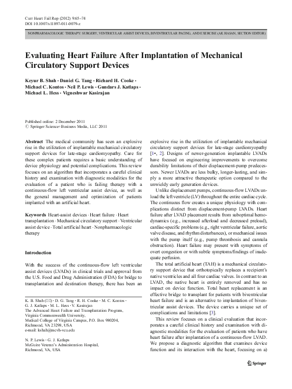 (PDF) Evaluating Heart Failure After Implantation of Mechanical ...
