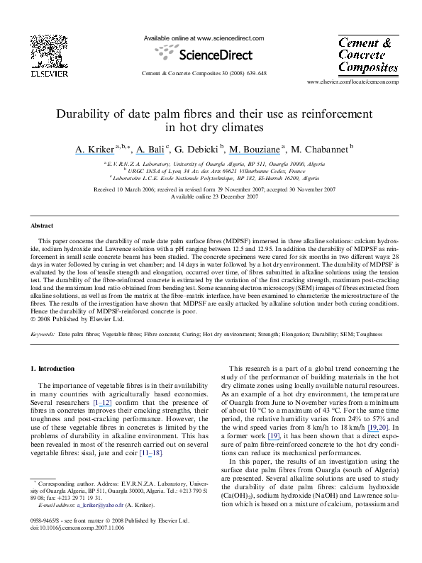 (PDF) Durability of date palm fibres and their use as reinforcement in ...