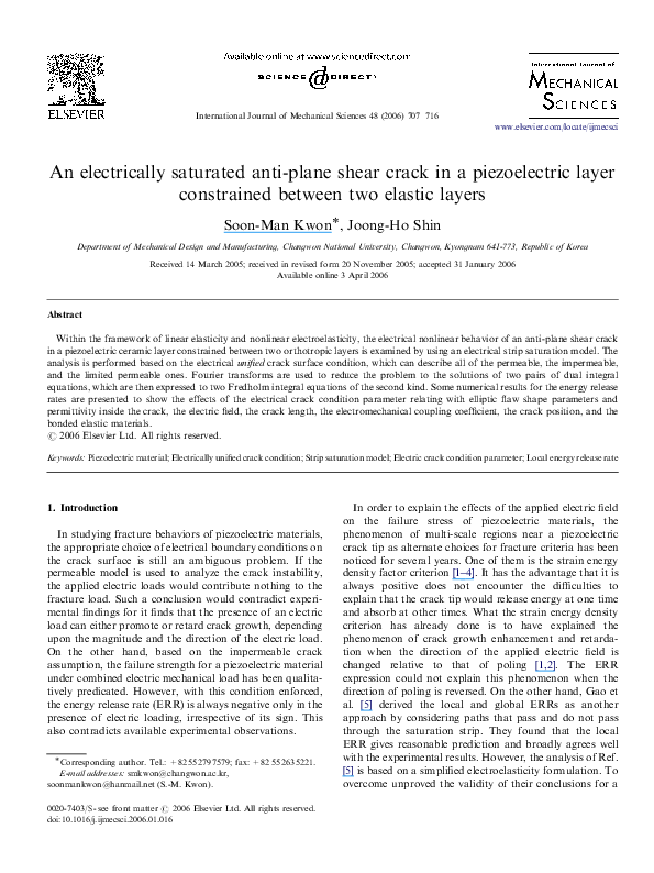 (PDF) An electrically saturated anti-plane shear crack in a ...