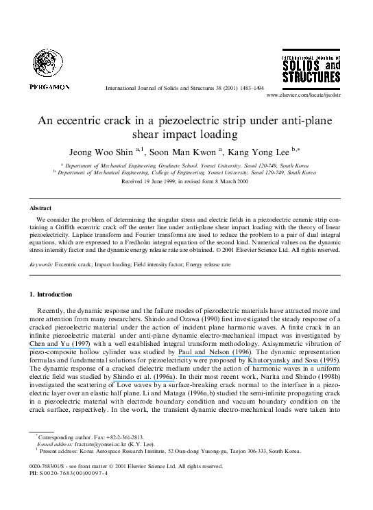 (PDF) An eccentric crack in a piezoelectric strip under anti-plane ...