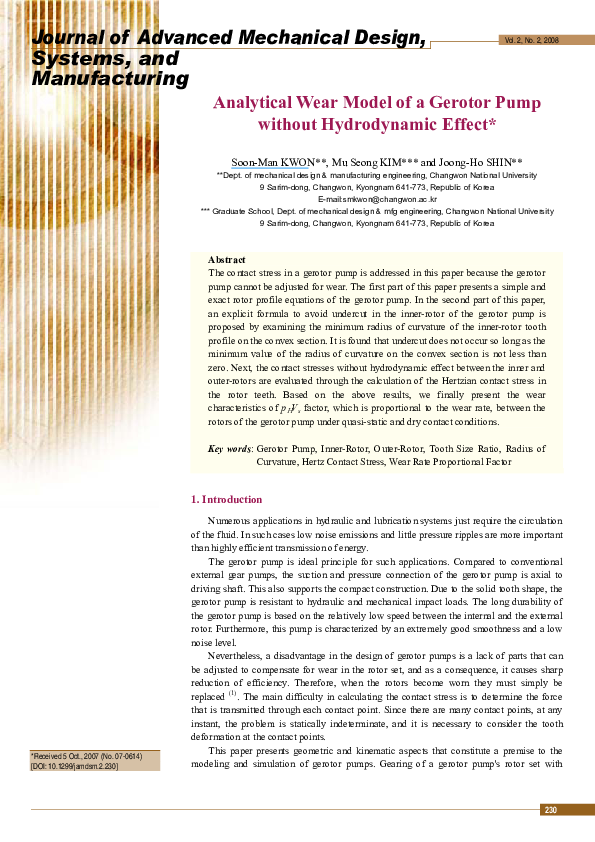 (PDF) Analytical Wear Model of a Gerotor Pump without Hydrodynamic Effect