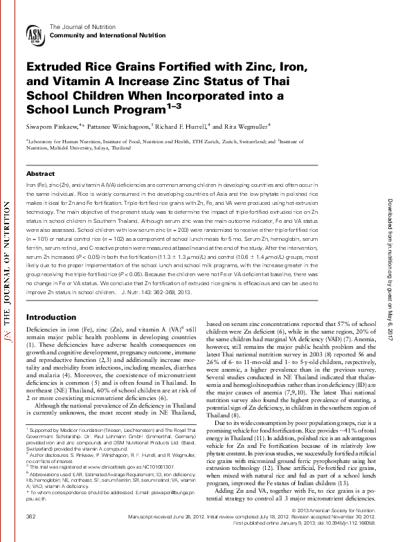 (PDF) Extruded Rice Grains Fortified with Zinc, Iron, and Vitamin A ...