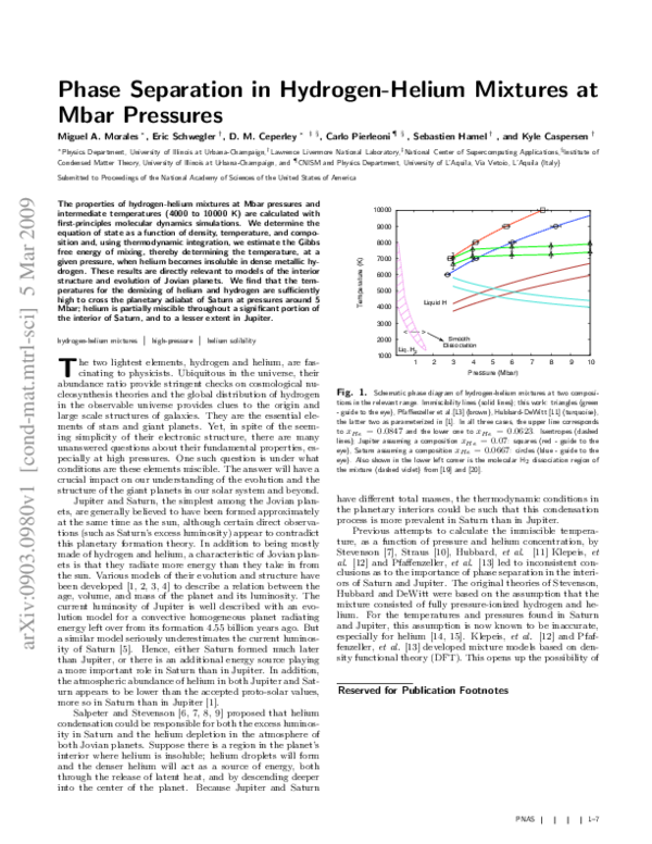 (PDF) Phase separation in hydrogen-helium mixtures at Mbar pressures
