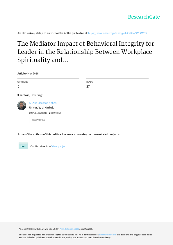 (PDF) The Mediator Impact of Behavioral Integrity for Leader in the ...