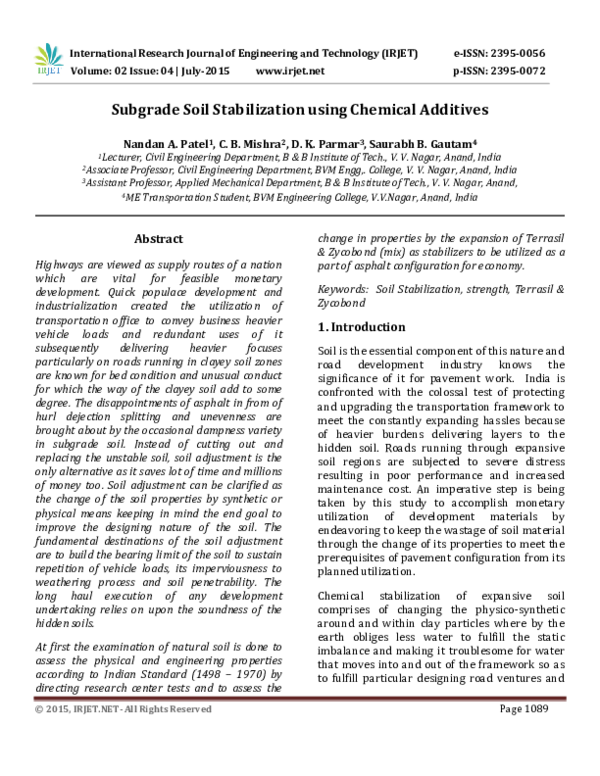 (PDF) Subgrade Soil Stabilization using Chemical Additives