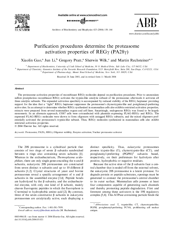 (PDF) Purification procedures determine the proteasome activation ...