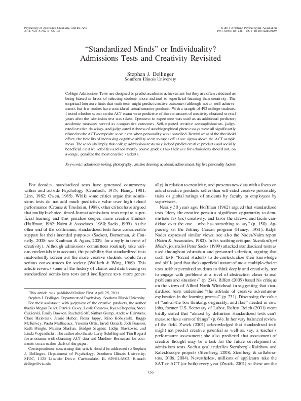(PDF) " Standardized Minds " or Individuality? Admissions Tests and ...