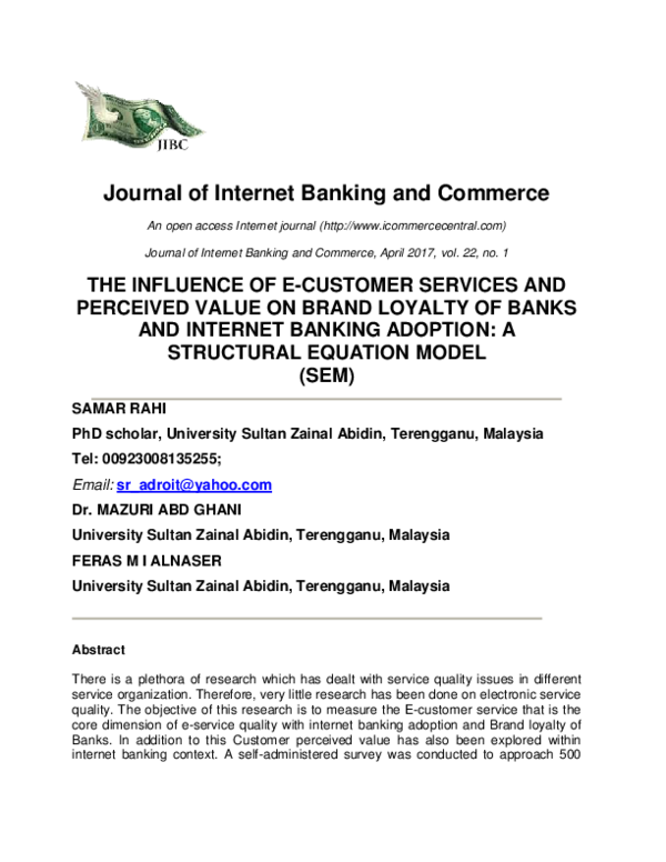 (PDF) THE INFLUENCE OF E-CUSTOMER SERVICES AND PERCEIVED VALUE ON BRAND LOYALTY OF BANKS AND ...