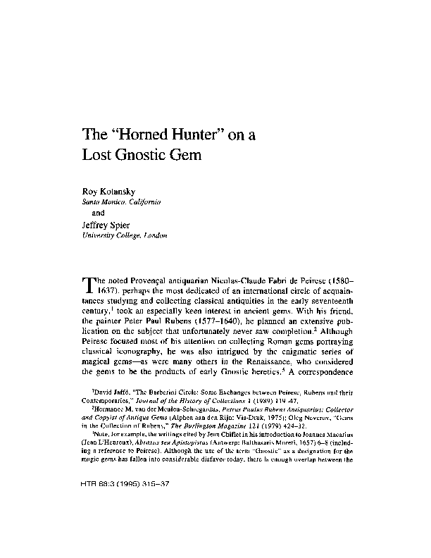(PDF) The "Horned Hunter" on a Lost Gnostic Gem
