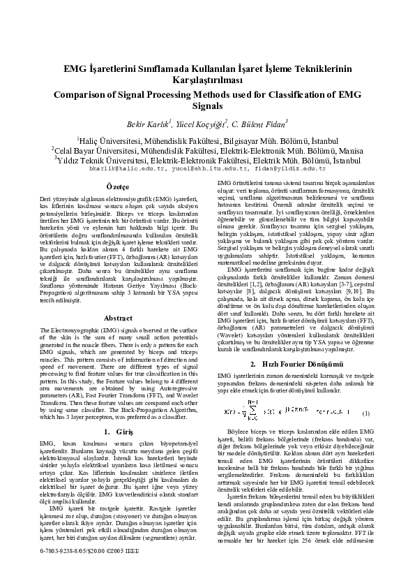 Pdf Comparison Of Signal Processing Methods Used For Classification Of Emg Signals