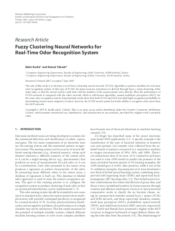 (PDF) Fuzzy Clustering Neural Networks for Real-Time Odor Recognition ... (PDF) Fuzzy Clustering Neural Networks for Real-Time Odor Recognition ...