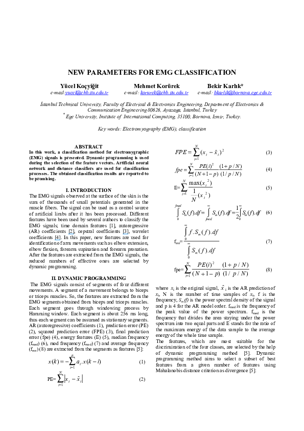 (PDF) New Parameters for Emg Classification