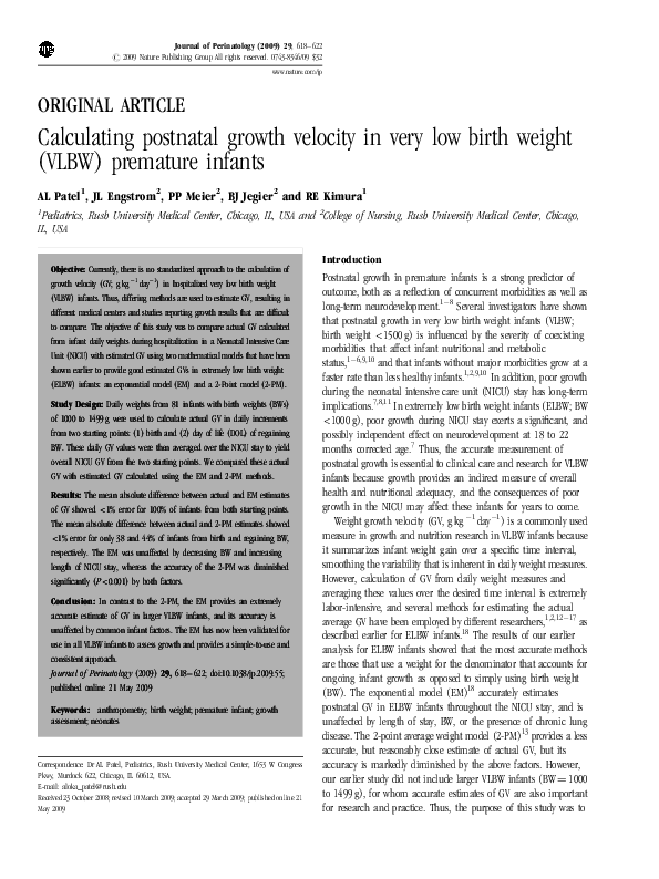 (PDF) Calculating postnatal growth velocity in very low birth weight ...