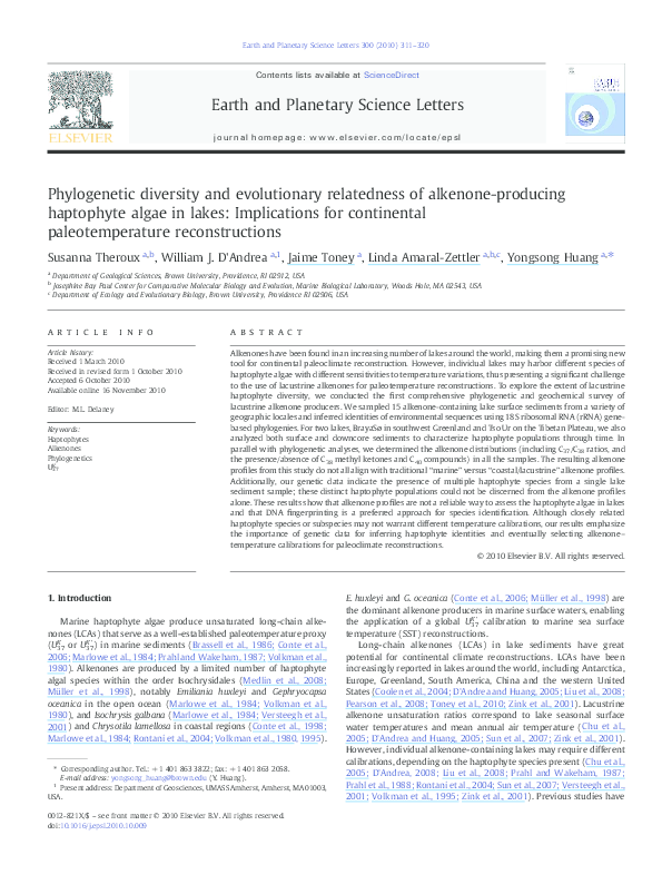 (PDF) Phylogenetic diversity and evolutionary relatedness of alkenone ...