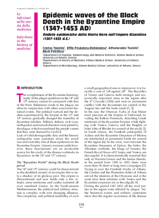 (PDF) Epidemic waves of the Black Death in the Byzantine Empire (1347 ...