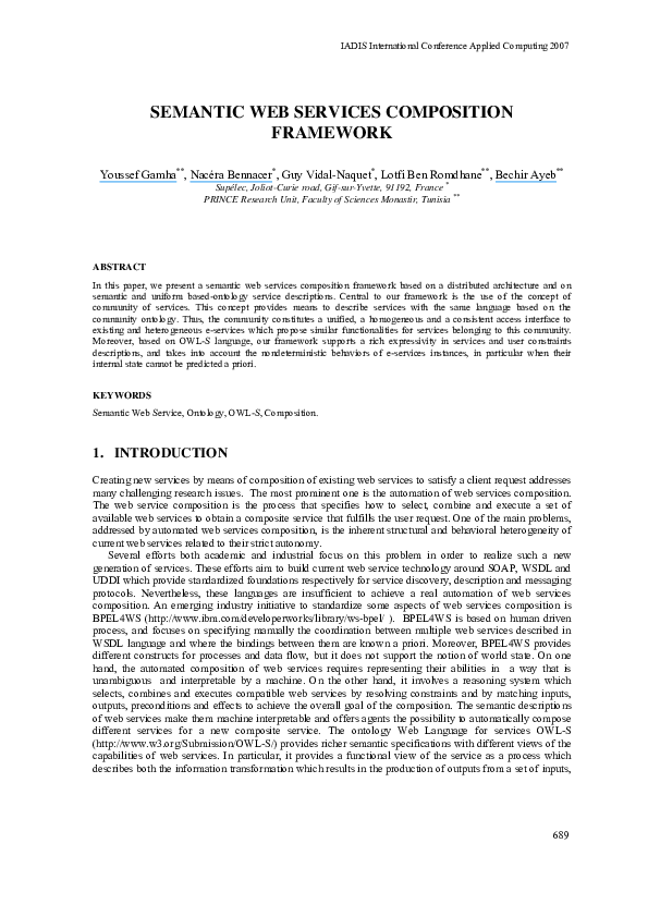 (PDF) Semantic Web Services Composition Framework | Nacéra Seghouani - Academia.edu