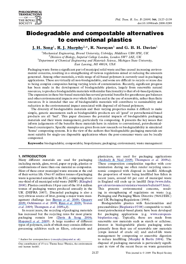 (PDF) Biodegradable and compostable alternatives to conventional plastics