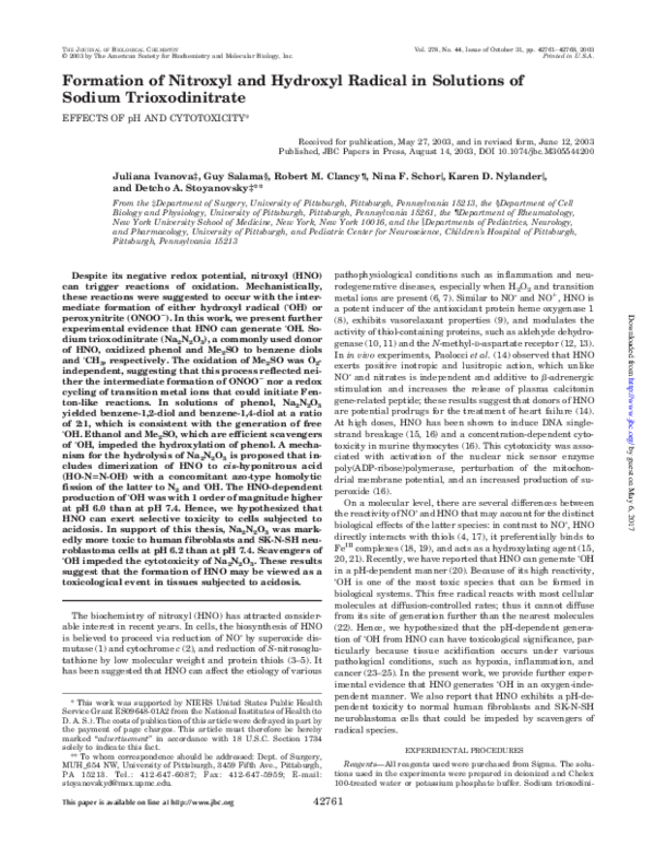 (PDF) Formation of Nitroxyl and Hydroxyl Radical in Solutions of Sodium ...