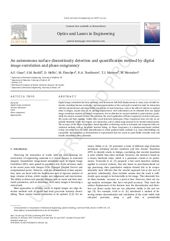 Pdf An Autonomous Surface Discontinuity Detection And Quantification Method By Digital Image