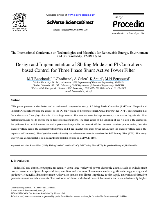 Pdf Design And Implementation Of Sliding Mode And Pi Controllers Based Control For Three Phase