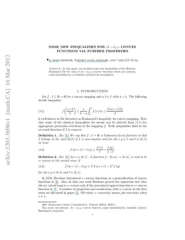 (PDF) Some New Inequalities for (h-s)_{1,2}-convex Functions via FurtherProperties