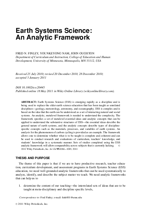 (PDF) Earth systems science: An analytic framework