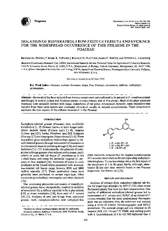 (PDF) Isolation of resveratrol from Festuca versuta and evidence for ...