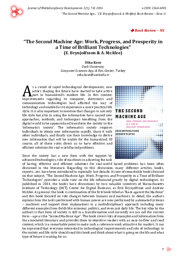 (PDF) Book Review - "The Second Machine Age: Work, Progress, and ...