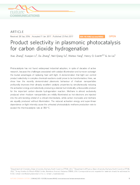 (PDF) Product selectivity in plasmonic photocatalysis for carbon ...