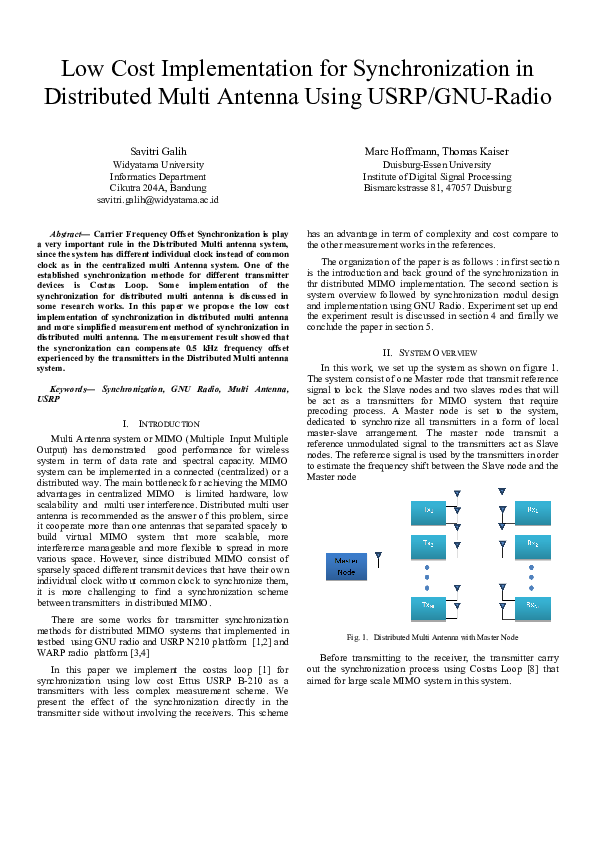 Pdf Low Cost Implementation For Synchronization In Distributed Multi 2075