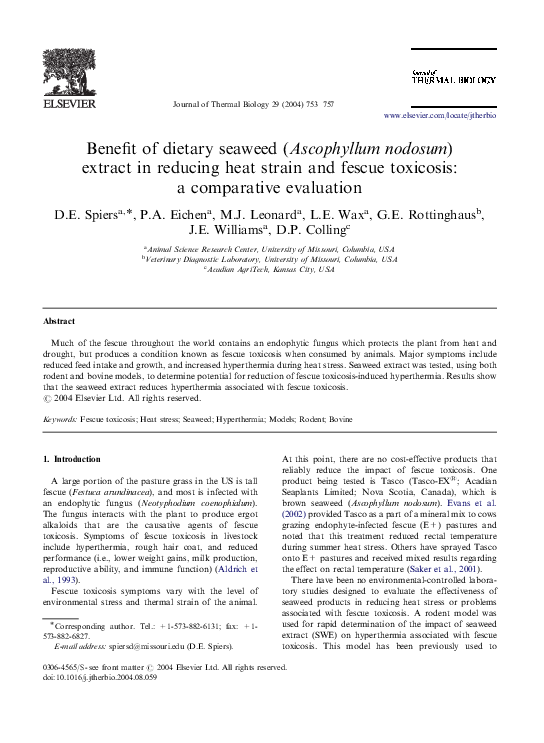 (PDF) Benefit of dietary seaweed (Ascophyllum nodosum) extract in ...