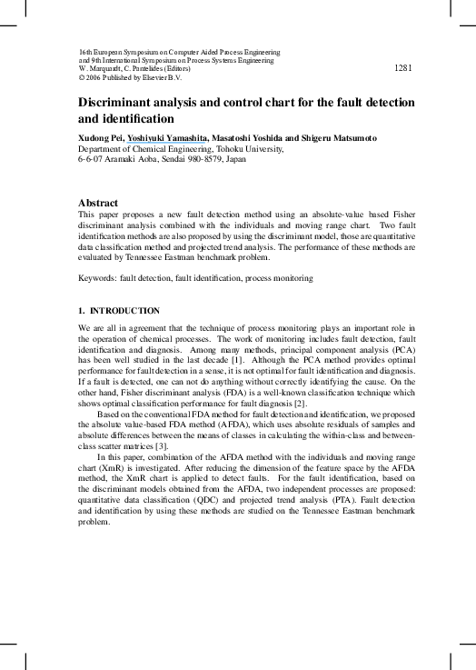 (PDF) Discriminant analysis and control chart for the fault detection and identification