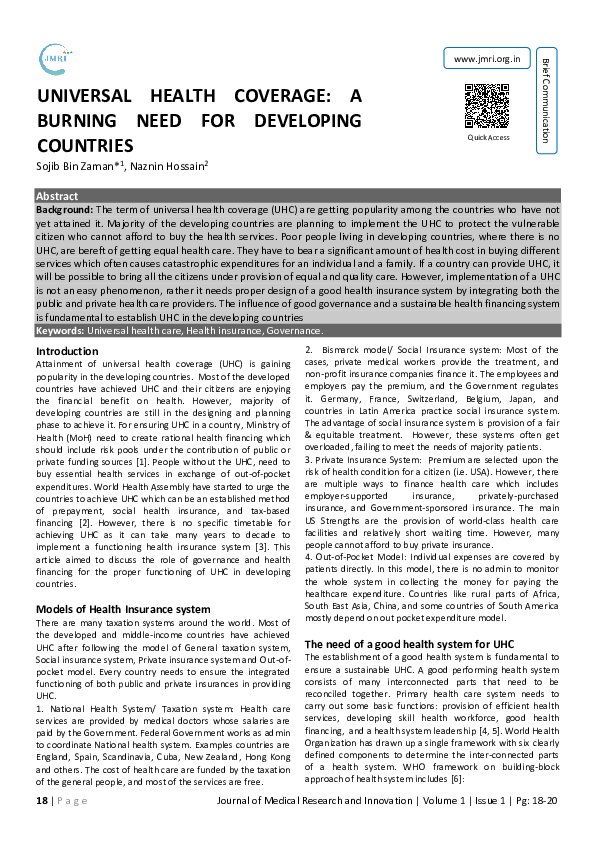 (PDF) Universal Health Coverage: A Burning Need for Developing Countries