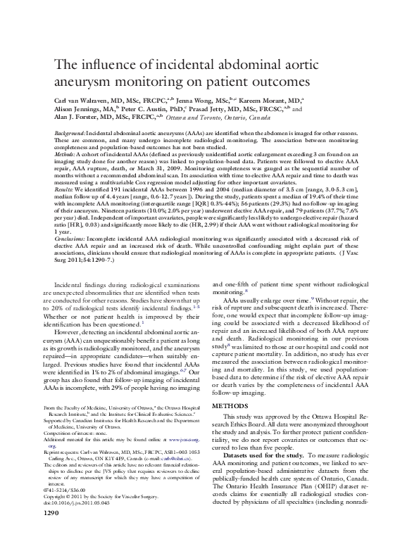 (PDF) The influence of incidental abdominal aortic aneurysm monitoring ...