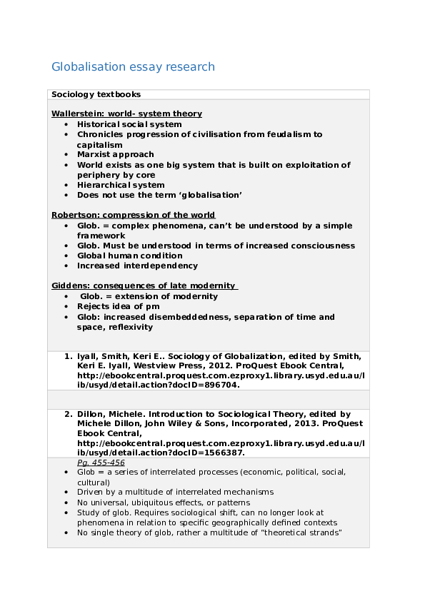 (DOC) Globalisation essay research Sociology textbooks Wallerstein ...