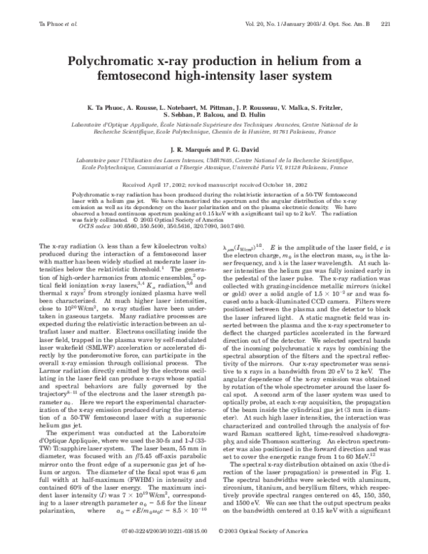 (PDF) Polychromatic x-ray production in helium from a femtosecond high ...