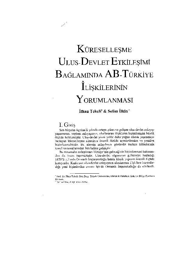 (PDF) Küreselleşme Ulus-Devlet Etkileşimi Bağlamında AB-Türkiye İlişkilerinin Yorumlanması
