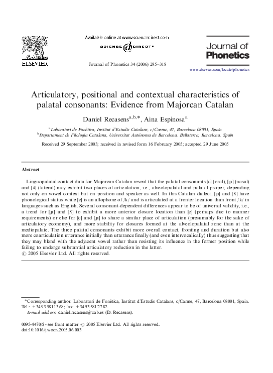 (PDF) Acoustic characteristics of (alveolo)palatal stop consonants, and ...
