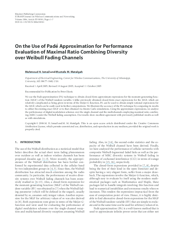 Pdf Padé Approximation For Mrc Over Weibull Fading