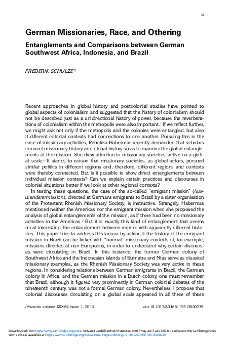 (PDF) Schulze, Frederik - German Missionaries, Race, and Othering ...