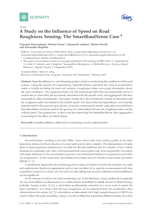 (PDF) A Study on the Influence of Speed on Road Roughness Sensing: The ...