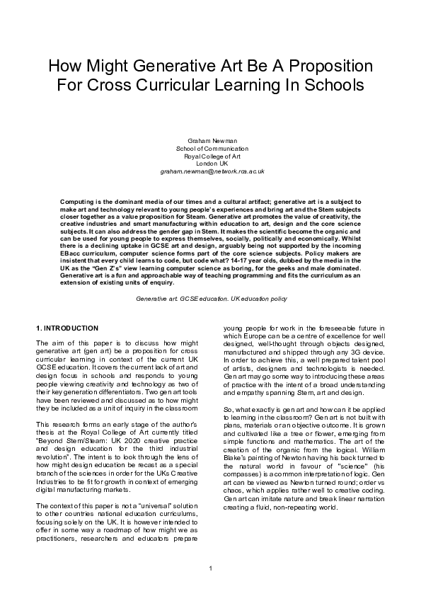 (PDF) How Might Generative Art Be A Proposition For Cross Curricular ...