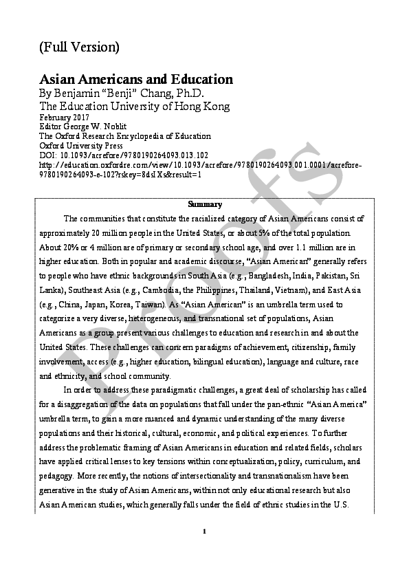 (PDF) "Asian Americans and Education"